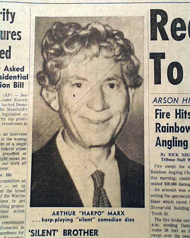 Death of Harpo Marx... - RareNewspapers.com