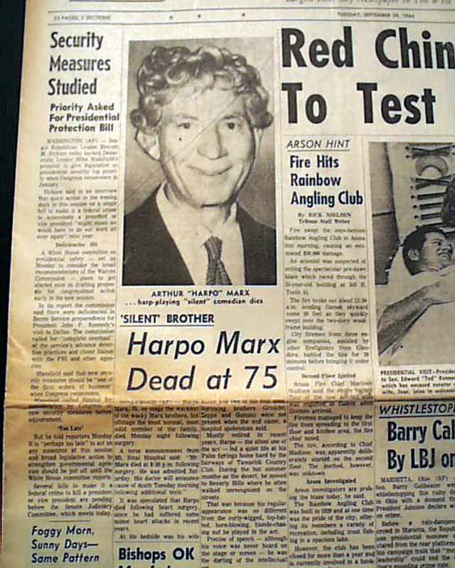 Death of Harpo Marx... - RareNewspapers.com