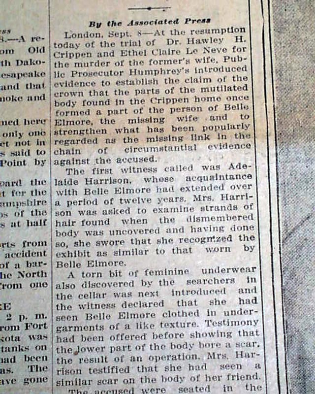 1910 Hawley Harvey Crippen murder case... - RareNewspapers.com