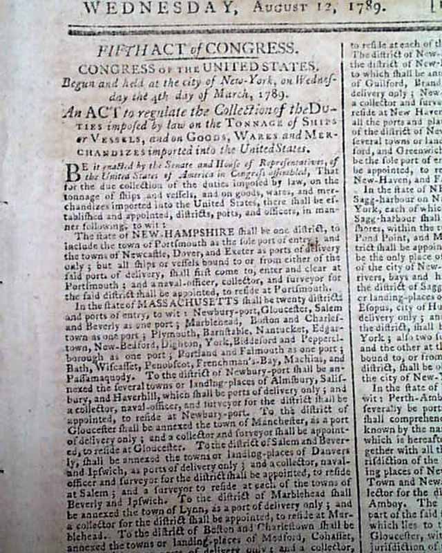 Creation of the U.S. Customs Service, a result of the Tariff Act of ...
