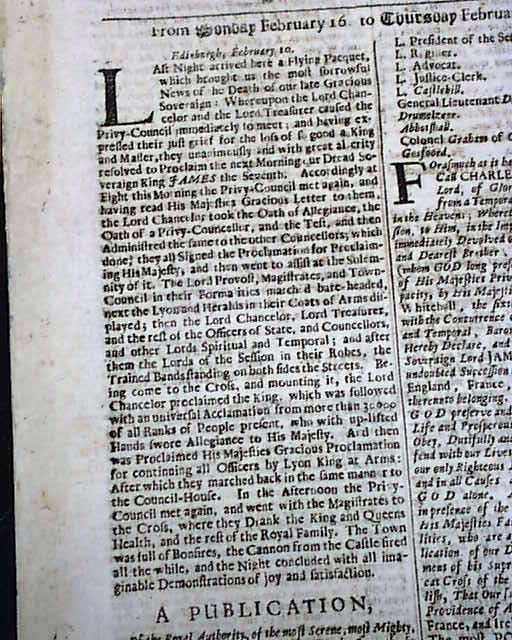 Death of King Charles II... - RareNewspapers.com