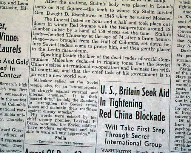 1953 Joseph Stalin Death... - RareNewspapers.com