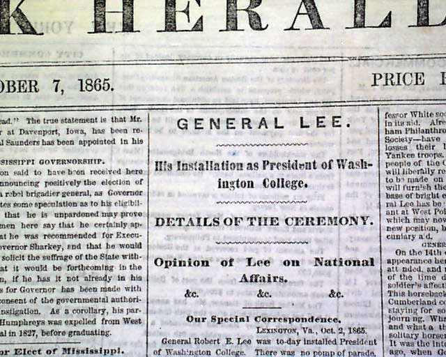 Robert E. Lee becomes president of a college... - RareNewspapers.com