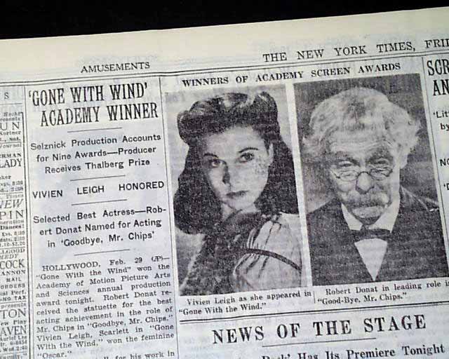 1940 "Gone With the Wind" academy awards... - RareNewspapers.com