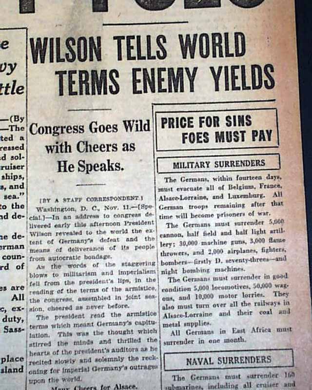 Displayable issue on the end of World War I... - RareNewspapers.com