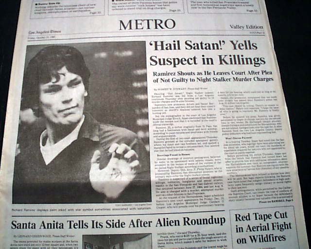 Richard Ramirez, the 'Night Stalker', in a Los Angeles newspaper ...