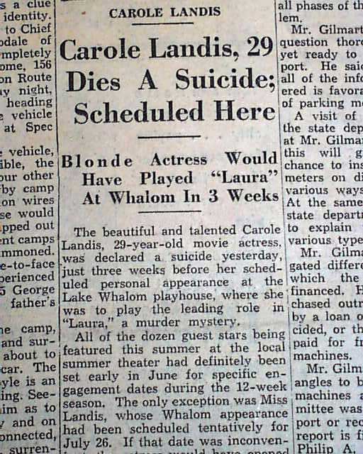 1948 Actress Carole Landis suicide death... - RareNewspapers.com