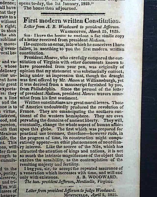 Thomas Jefferson letter on the Constitution... - RareNewspapers.com