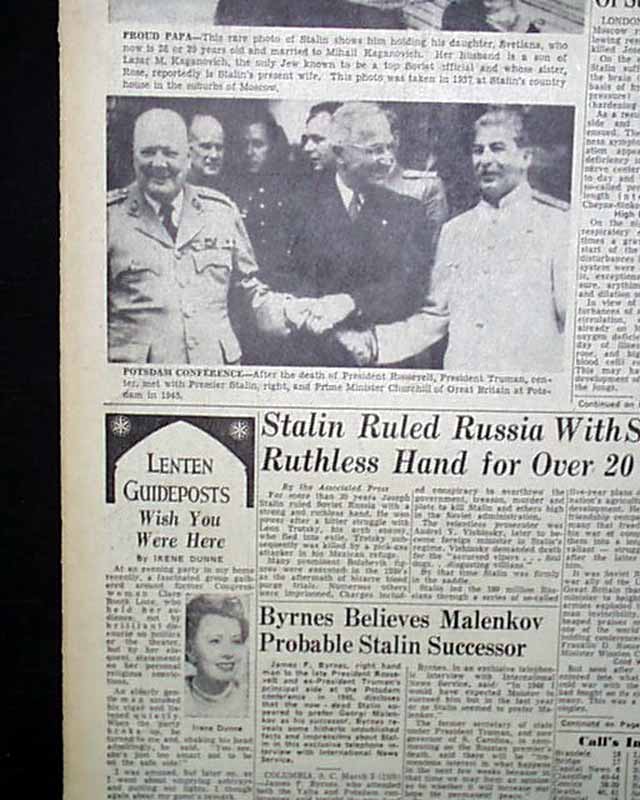 The death of Joseph Stalin - Graphic headline... - RareNewspapers.com