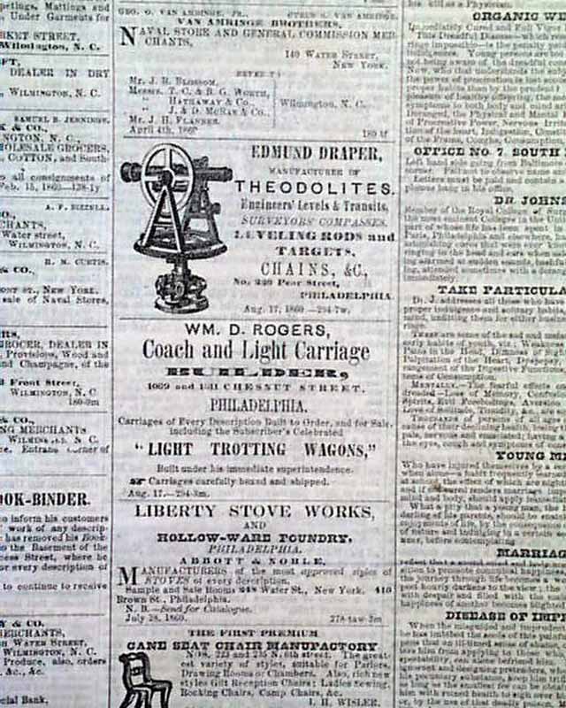1860 Wilmington, North Carolina... Period Ads... - RareNewspapers.com