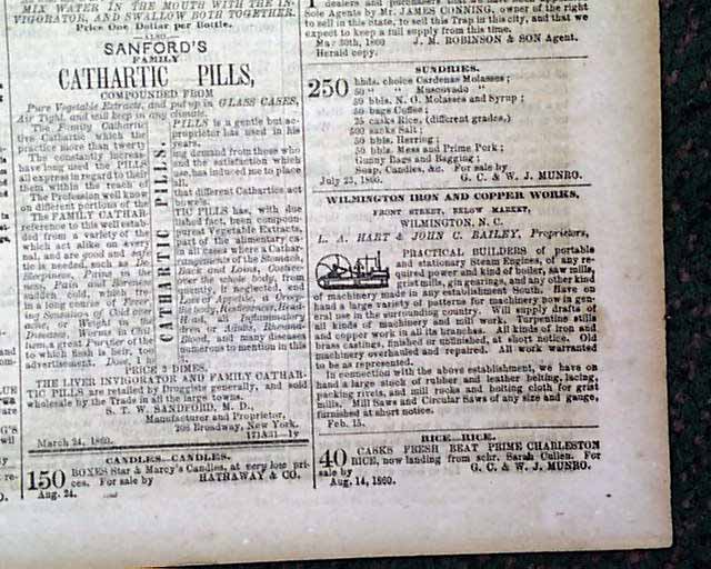 1860 Wilmington, North Carolina... Period Ads... - RareNewspapers.com