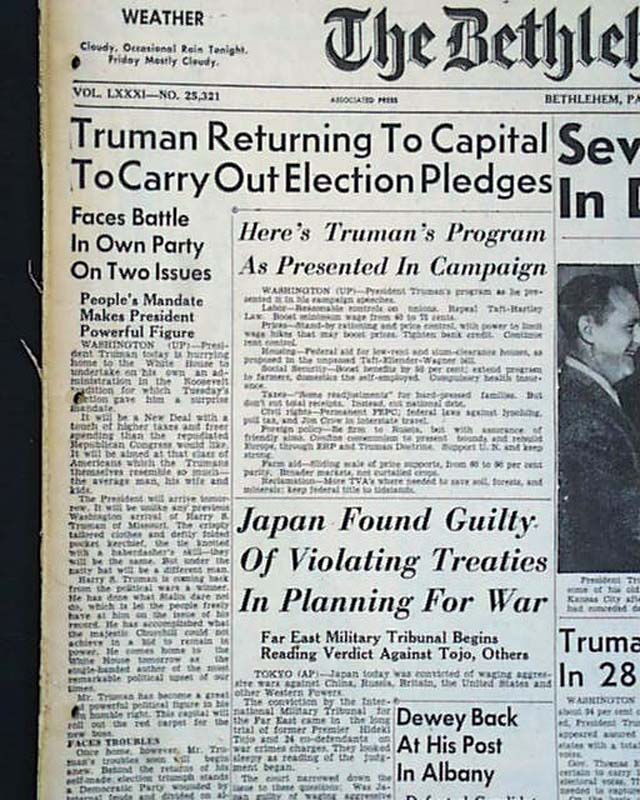Truman wins the Presidential election... - RareNewspapers.com