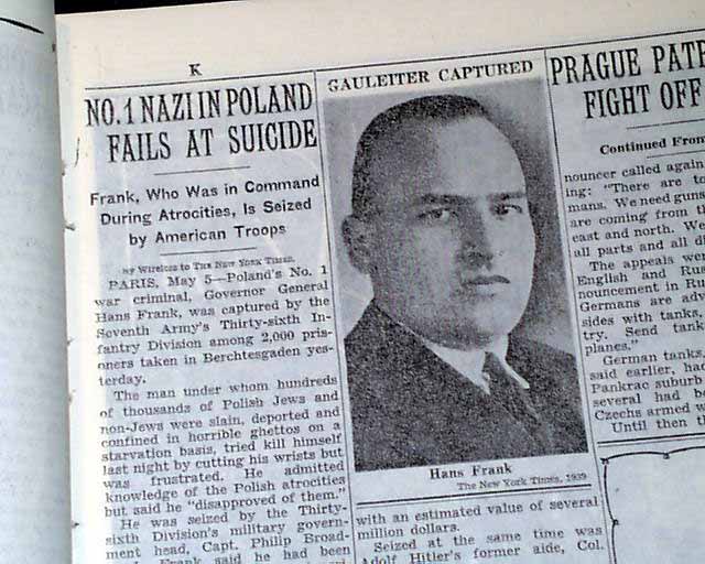 Hans Frank captured... Nazis surrendering... - RareNewspapers.com