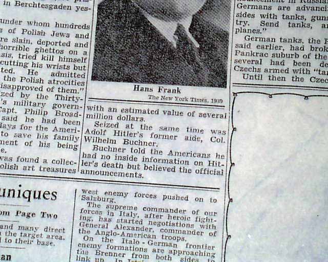 Hans Frank captured... Nazis surrendering... - RareNewspapers.com