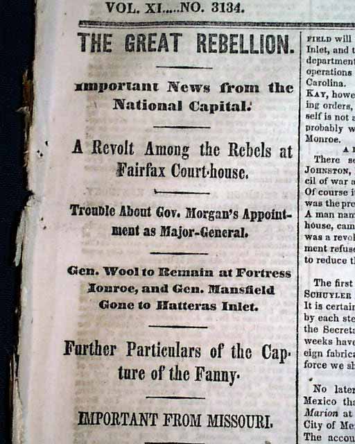 1861 Civil War - Fairfax VA - RareNewspapers.com