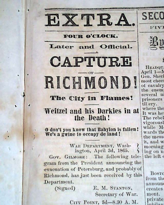 The fall of Richmond: rare same day report... - RareNewspapers.com