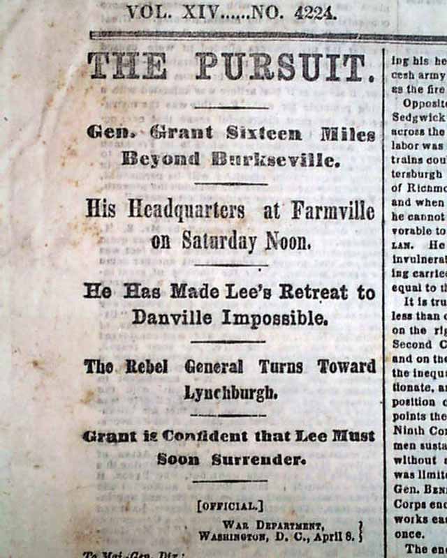The day Lee surrendered to Grant... - RareNewspapers.com