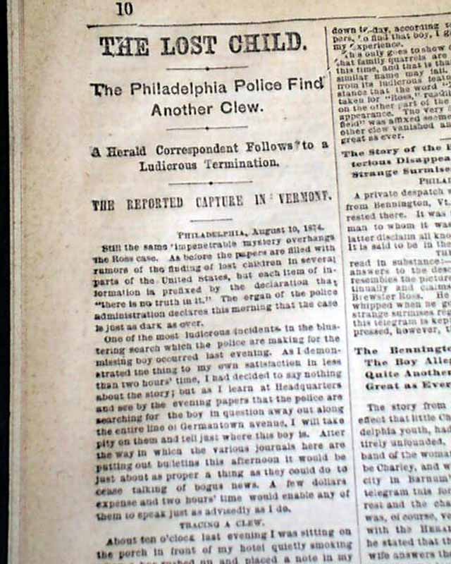 1874 Charley Ross kidnapping... - RareNewspapers.com