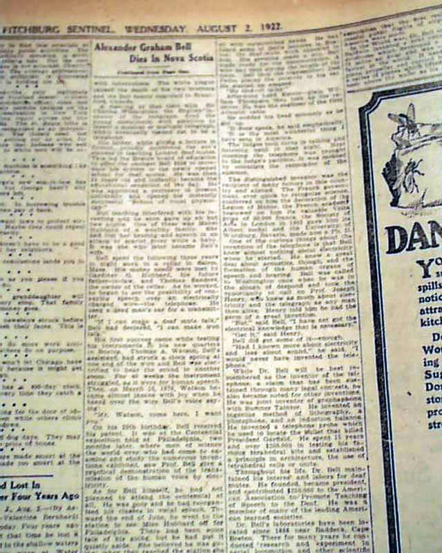 Alexander Graham Bell death.... - RareNewspapers.com