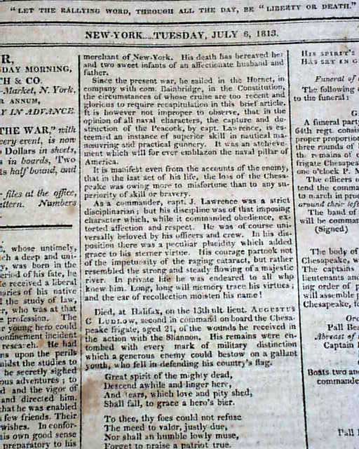 The Chesapeake vs. the Shannon... Death of Capt. Lawrence ...