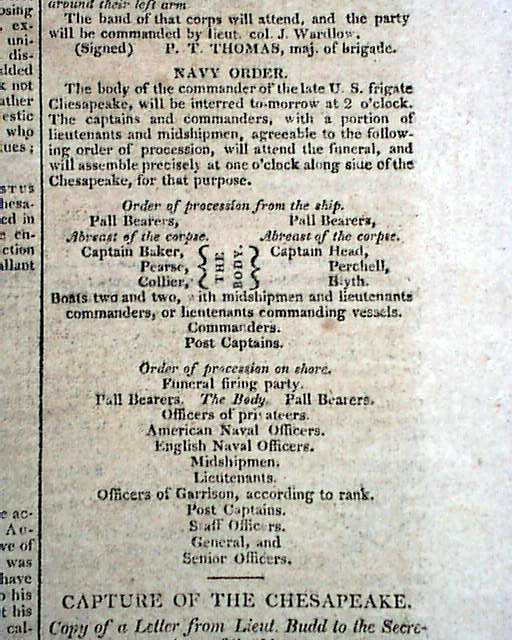 The Chesapeake vs. the Shannon... Death of Capt. Lawrence ...