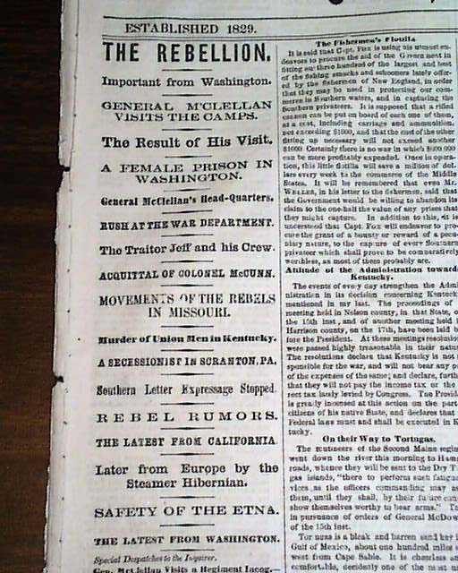 1861 Civil War Newwspaper.... - RareNewspapers.com