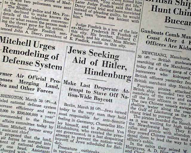 Nazis Boycott Jews in 1933.... - RareNewspapers.com