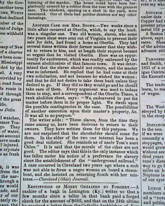 Oberlin, Ohio, the 'underground railroad', & slaves wanting to return ...