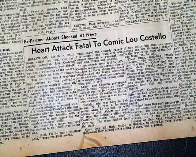 Death of Lou Costello... - RareNewspapers.com