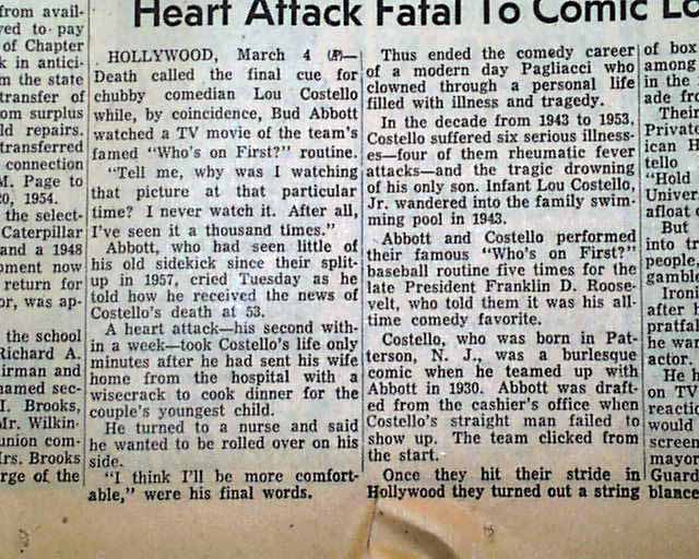 Death of Lou Costello... - RareNewspapers.com