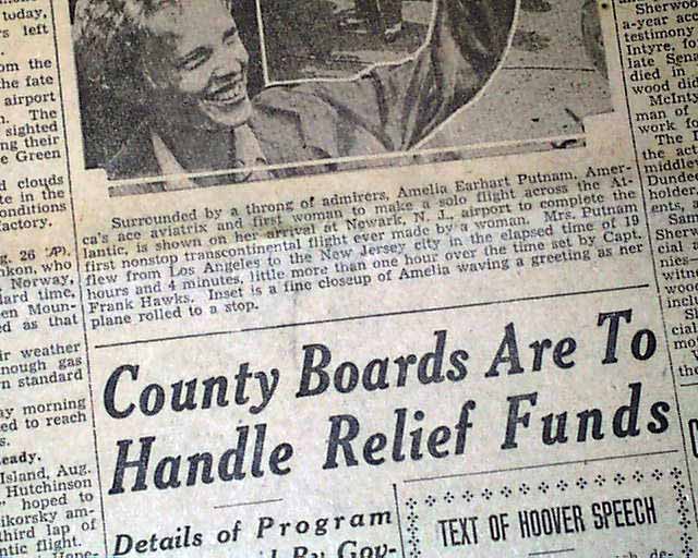 Amelia Earhart's 1932 record flight... - RareNewspapers.com