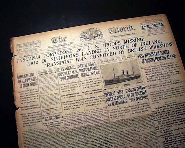 SS Tuscania sinking... John L. Sullivan death... - RareNewspapers.com