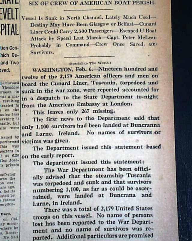 SS Tuscania sinking... John L. Sullivan death... - RareNewspapers.com