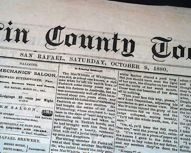 From 1880 San Rafael, California... - RareNewspapers.com