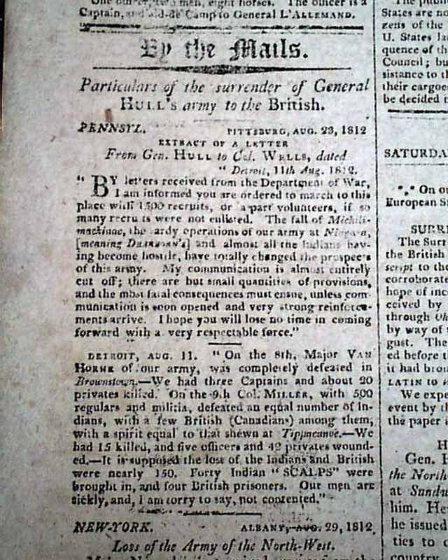 General Hull surrenders Detroit to the British... - RareNewspapers.com