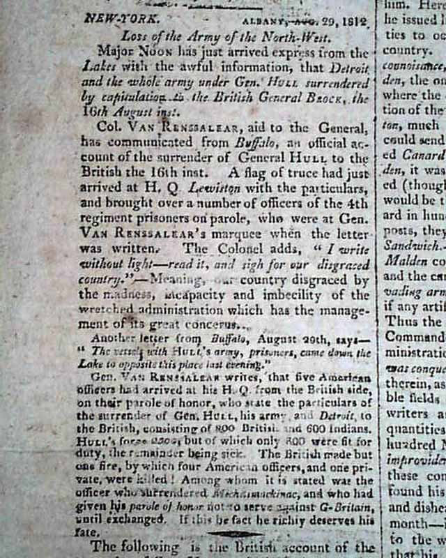 General Hull surrenders Detroit to the British... - RareNewspapers.com