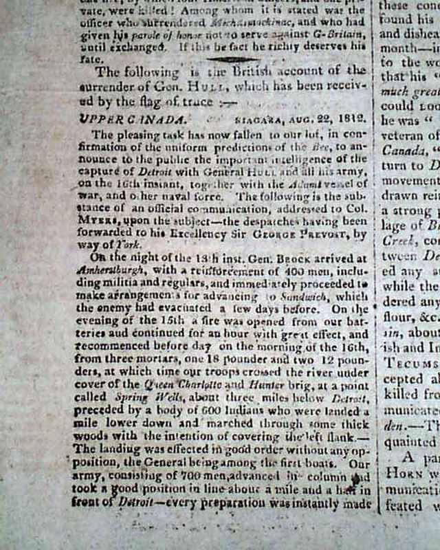 General Hull surrenders Detroit to the British... - RareNewspapers.com