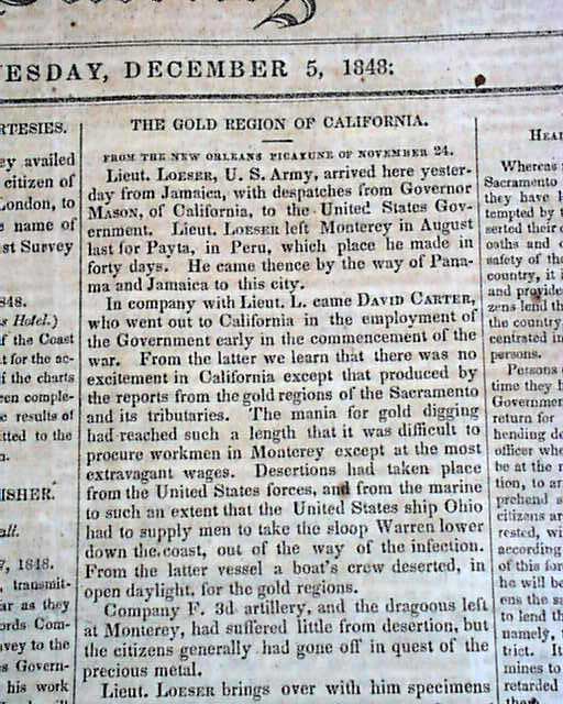 Considerable reporting on the California Gold Rush... - RareNewspapers.com