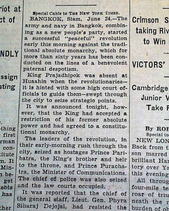 Siamese revolution of 1932... coup d'état... - RareNewspapers.com