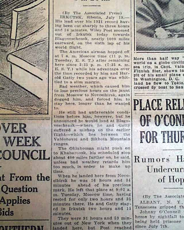 Wiley Post Around World (1st solo) flight... - RareNewspapers.com