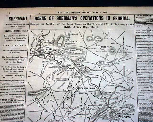 1864 Civil War Map - New Hope GA... - RareNewspapers.com