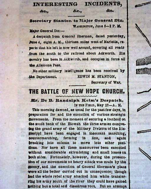 1864 Civil War Map - New Hope GA... - RareNewspapers.com