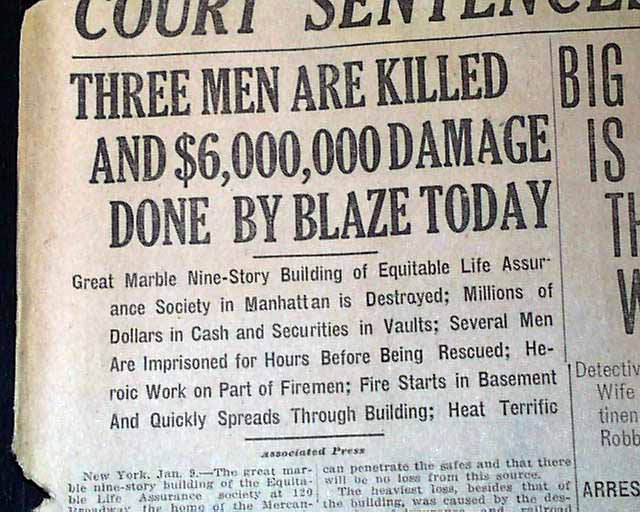 1912 Equitable Life Building fire... Manhattan... - RareNewspapers.com