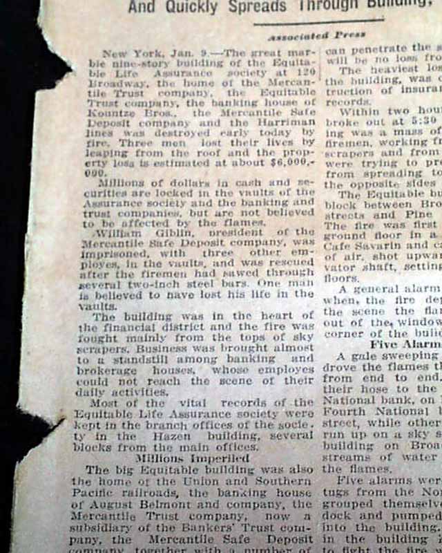 1912 Equitable Life Building fire... Manhattan... - RareNewspapers.com