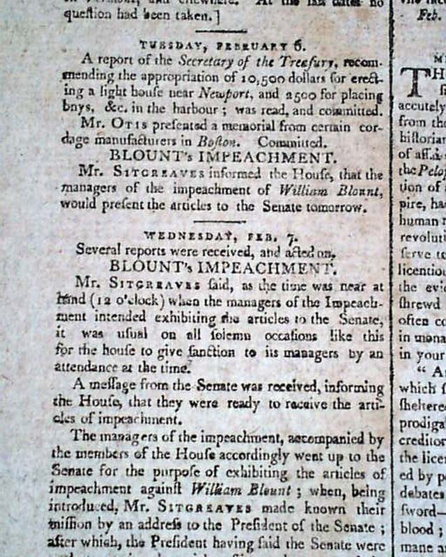 On Blount's impeachment... Aaron Burr is robbed... - RareNewspapers.com