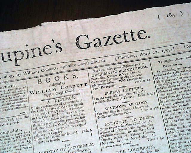 William Cobbett's famous newspaper... - RareNewspapers.com