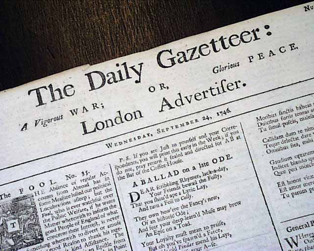 London newspaper from the 1740's... - RareNewspapers.com