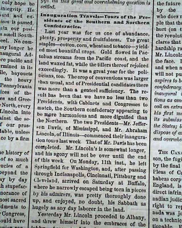 Abraham Lincoln en route to his inauguration... Jefferson Davis ...