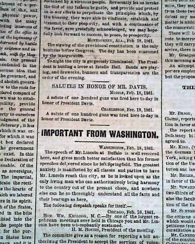 Abraham Lincoln en route to his inauguration... Jefferson Davis ...
