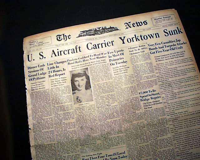 USS Yorktown Midway sinking.... - RareNewspapers.com
